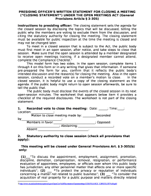 PRESIDING OFFICERS WRITTEN STATEMENT FOR CLOSING A MEETING (CLOSING ...