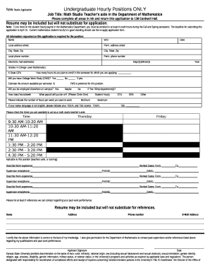 New Studio ApplicationUndergraduate Hourly Positions ONLY Doc Template | pdfFiller
