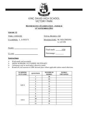 MATHEMATICS EXAMINATION PAPER II Doc Template | pdfFiller