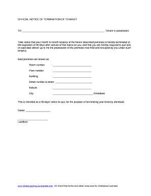 OFFICIAL NOTICE OF TERMINATION OF TENANCY Doc Template | pdfFiller