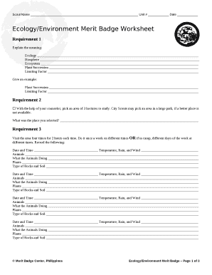 Ecology/Environment Merit Badge Worksheet Doc Template | pdfFiller