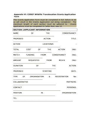 Appendix VI: CDSGF Wildlife Translocation Grants Application Doc Template | pdfFiller