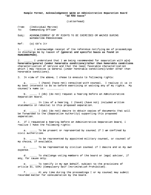 Sample at, Acknowledgement WITH an Administrative Separation Board Doc ...