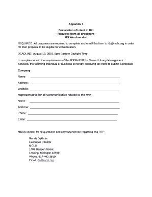 Declaration of Intent to Bid Doc Template | pdfFiller