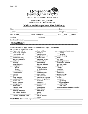 Medical and Occupational Health History Doc Template | pdfFiller