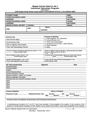 Initial Eligibility, IEP, Placement Doc Template | pdfFiller