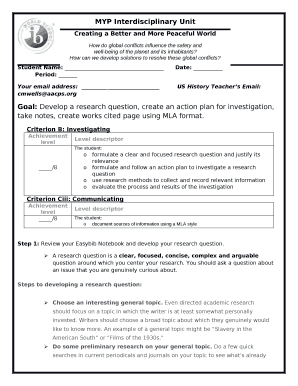MYP Interdisciplinary Unit Doc Template | pdfFiller