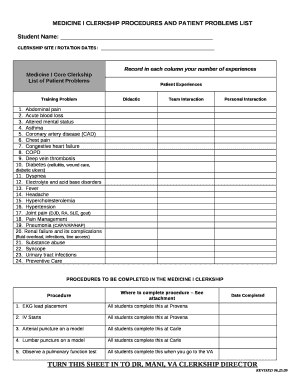 MEDICINE I CLERKSHIP PROCEDURES AND PATIENT PROBLEMS LIST Doc Template ...