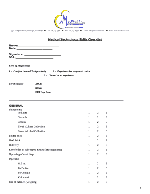 Medical Technology Skills Checklist Doc Template | pdfFiller