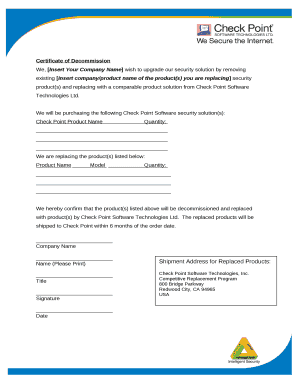Certificate of Decommission Doc Template | pdfFiller