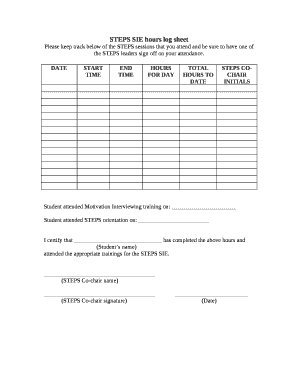 STEPS SIE hours log sheet Doc Template | pdfFiller