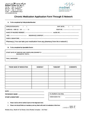 Chronic Medication Application Through E-Network Doc Template | pdfFiller