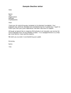 Sample Decline letter Doc Template | pdfFiller