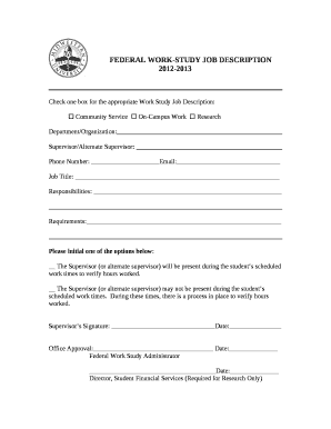 FEDERAL WORK-STUDY JOB DESCRIPTION Doc Template | pdfFiller