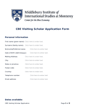 CBE Visiting Scholar Application Doc Template | pdfFiller