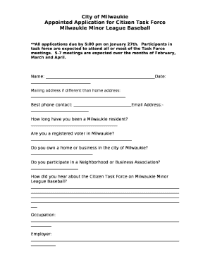 Appointed Application for Citizen Task Force Doc Template | pdfFiller