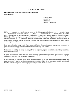 CONSENT FOR EXPLORATORY RIGHT OF ENTRY Doc Template | pdfFiller