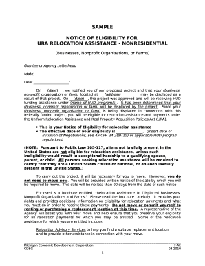 Notice of Eligibility for URA Relocation Assistance Nonresidential ...