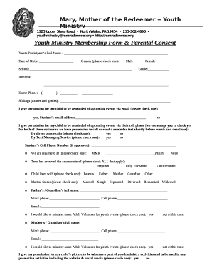 Youth Ministry Membership & Parental Consent Doc Template | pdfFiller