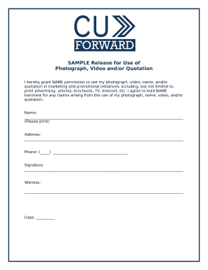 SAMPLE Release for Use of Doc Template | pdfFiller