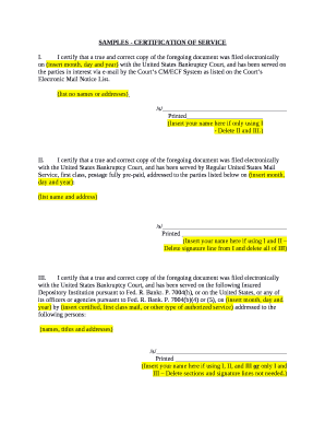 SAMPLES - CERTIFICATION OF SERVICE Doc Template | pdfFiller