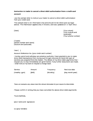Use this sample letter to instruct your trader to cancel a direct debit ...
