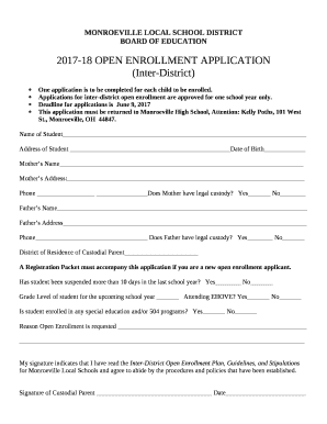 2017-18 OPEN ENROLLMENT APPLICATION Doc Template | pdfFiller