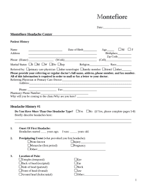 Montefiore Headache Center Doc Template | pdfFiller