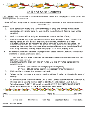 Chili and Salsa Contests Doc Template | pdfFiller