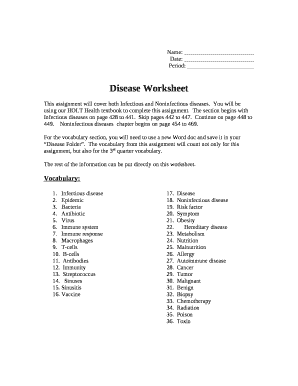 Disease Worksheet Doc Template | pdfFiller