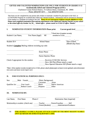 GIFTED AND TALENTED NOMINATIONS-USE ONLY FOR STUDENTS IN GRADES 3-12 ...