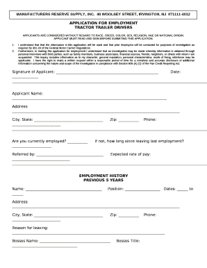 TRACTOR TRAILER DRIVERS Doc Template | pdfFiller