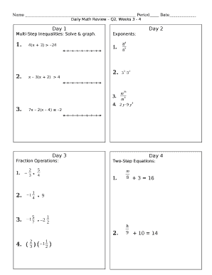 Daily Math Review Q2, Weeks 3 - 4 Doc Template | pdfFiller