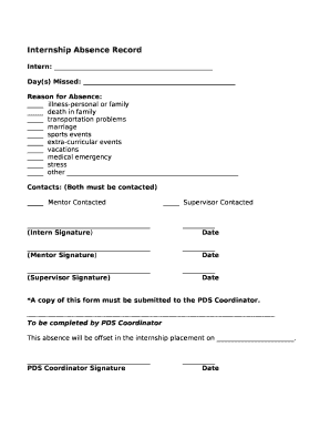 Internship Absence Record Doc Template | pdfFiller