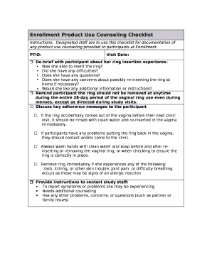 Enrollment Product Use Counseling Checklist Doc Template | pdfFiller