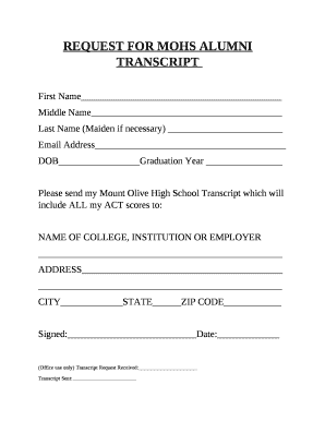 REQUEST FOR MOHS ALUMNI TRANSCRIPT Doc Template | pdfFiller