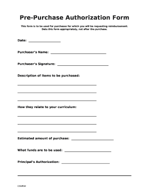 Pre-Purchase Authorization Doc Template | pdfFiller