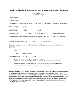 Medical Student Interested in Surgery Mentoring Program - academicdepartments musc Doc Template ...