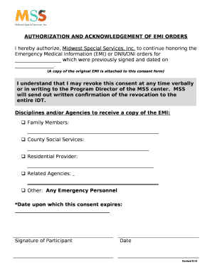 AUTHORIZATION AND ACKNOWLEDGEMENT OF EMI ORDERS template Doc Template ...