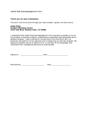 Health Risk Acknowledgement Doc Template | pdfFiller