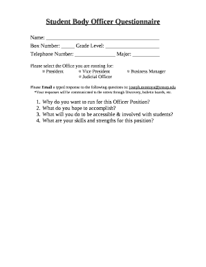 Student Body Officer Questionnaire - my jessup Doc Template | pdfFiller