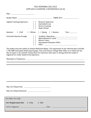 APPLIED LEARNING EXPERIENCE (ALE) Doc Template | pdfFiller