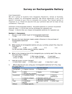 Survey on Rechargeable Battery Doc Template | pdfFiller