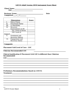 LOCUS Adult Version 2010 Instrument Score Sheet Doc Template | pdfFiller