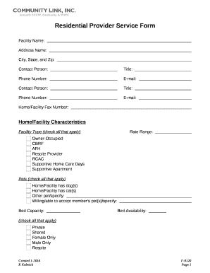 Residential Provider Service Doc Template | pdfFiller