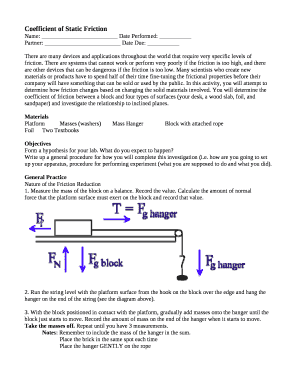 coefficient static friction ula Doc Template | pdfFiller