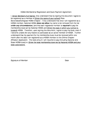 HOSA Membership Registration and Dues Payment Agreement Doc Template | pdfFiller