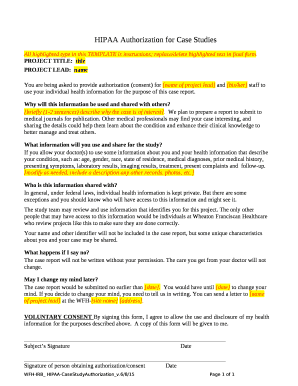 HIPAA Authorization for Case Studies Doc Template | pdfFiller