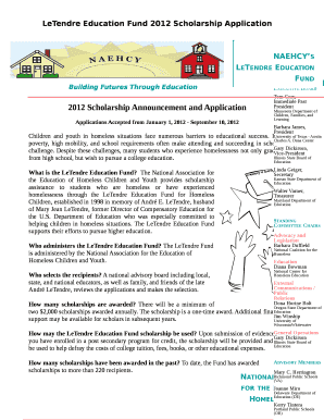 2012 Scholarship Announcement and Application Doc Template | pdfFiller