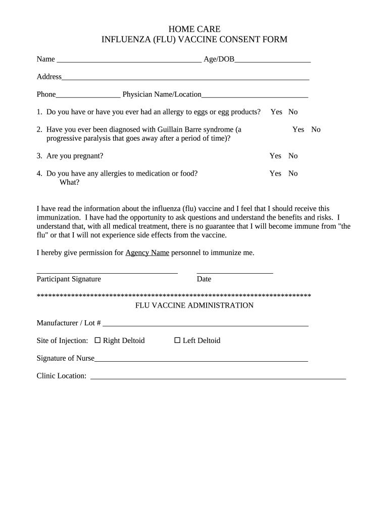 Flu Vaccine Consent Form Fill Out Sign Online DocHub